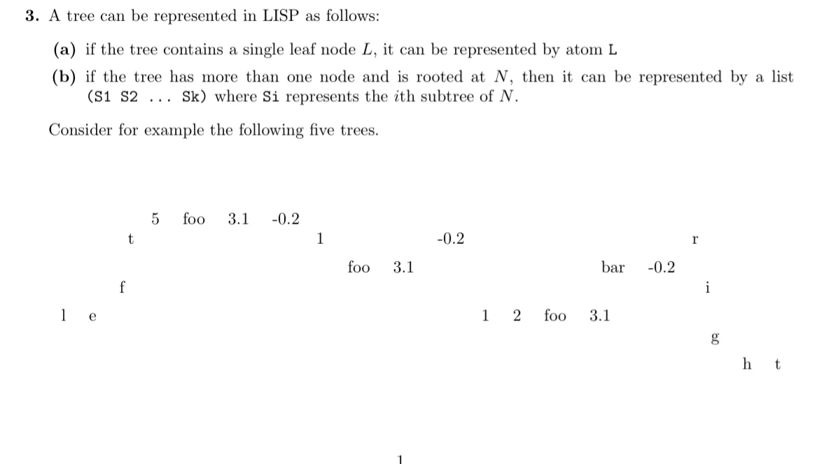 Solved 3. A tree can be represented in LISP as follows: (a) | Chegg.com