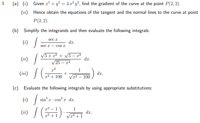 Solved (a) (i) Given x5+y5=4x2y2, find the gradient of the | Chegg.com