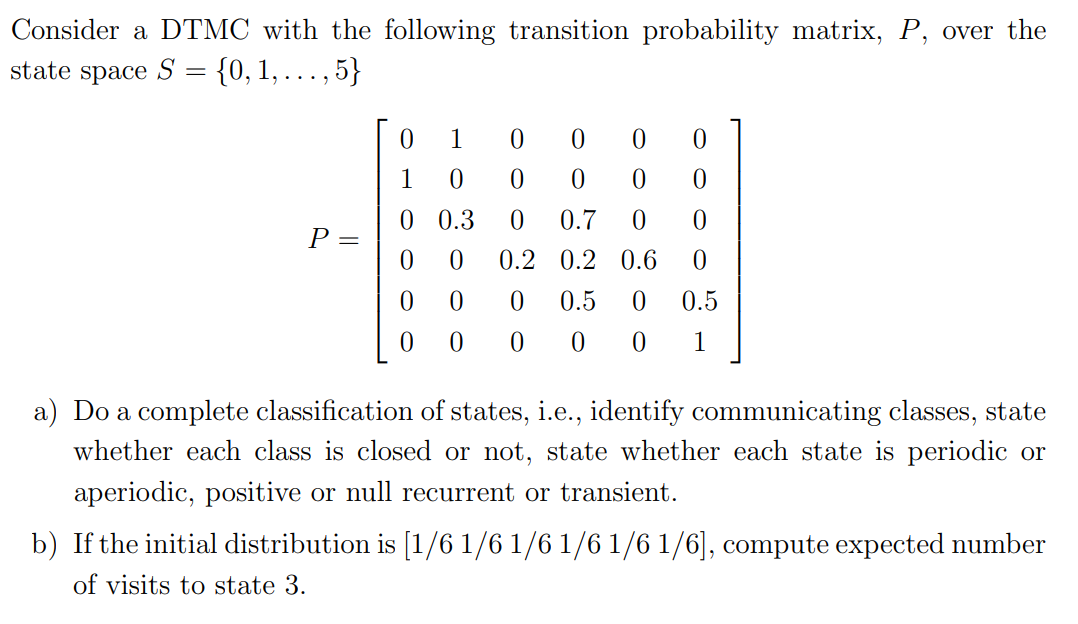 Consider a DTMC with the following transition | Chegg.com