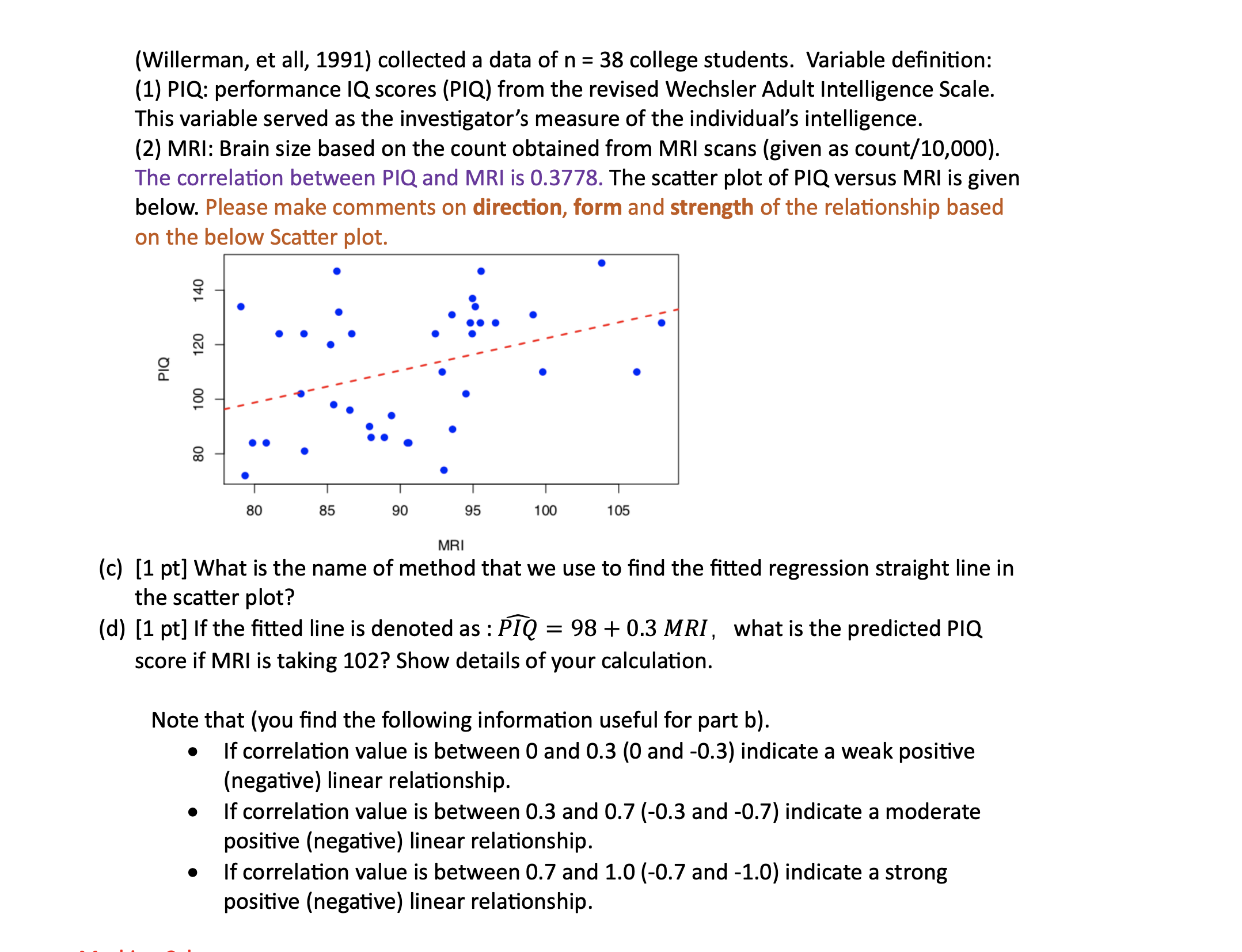Solved (Willerman, et all, 1991) collected a data of n=38 | Chegg.com