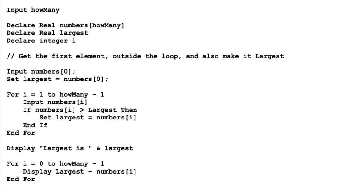 Solved Input howMany Declare Real numbers [howMany] Declare | Chegg.com
