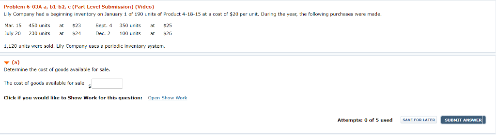 Solved Problem 6-03A a, bl-b2, c (Part Level Submission) | Chegg.com