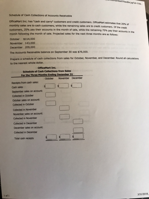 Solved Schedule of Cash Collections of Accounts Receilvable | Chegg.com