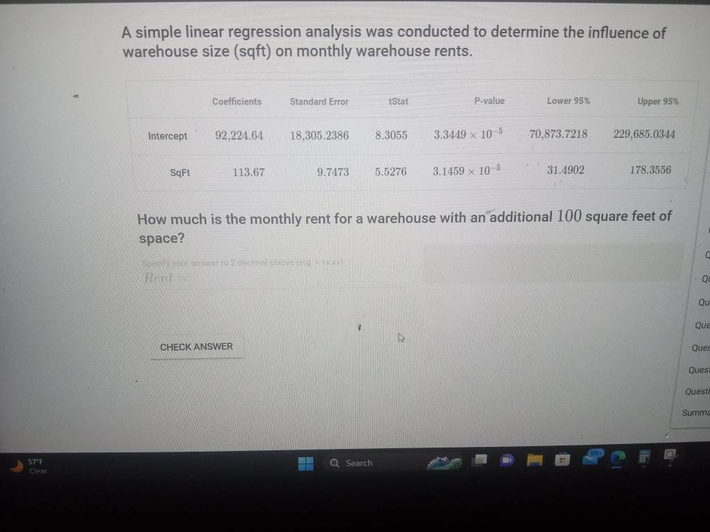Solved A simple linear regression analysis was conducted to | Chegg.com