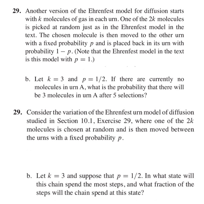 Solved 29. Another version of the Ehrenfest model for | Chegg.com