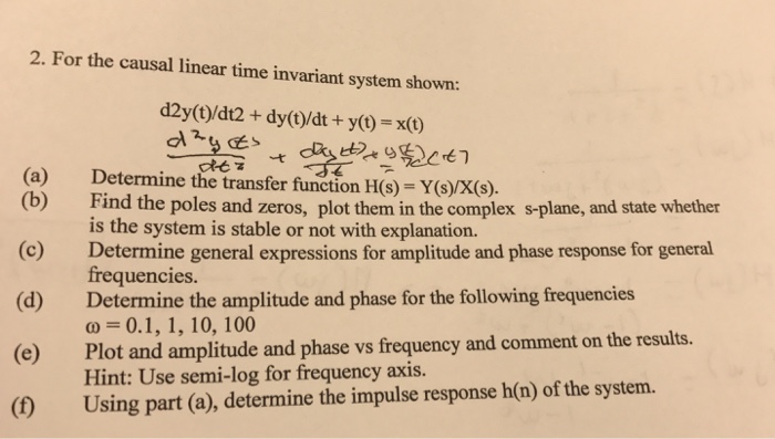 Solved For the causal linear time invariant system shown: | Chegg.com