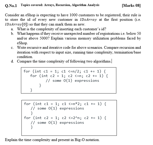Solved Qno1 Topics Covered Arrays Recursion Algorithm 2998