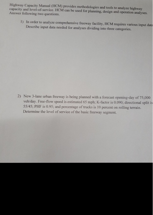 Solved Highway Capacity Manual (HCM) provides methodologies | Chegg.com