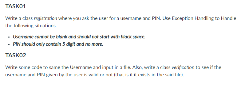 Solved TASK01 Write a class registration where you ask the | Chegg.com