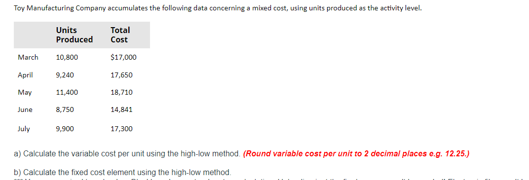 Solved Toy Manufacturing Company accumulates the following | Chegg.com