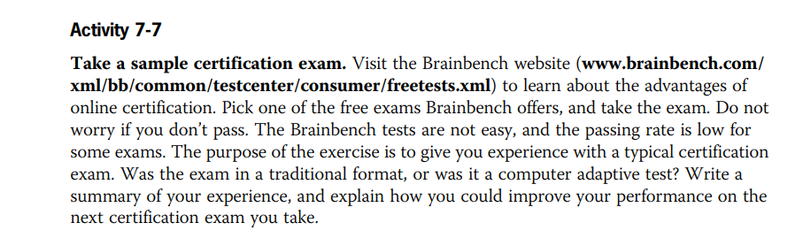 Solved Activity 7-7 Take a sample certification exam. Visit | Chegg.com