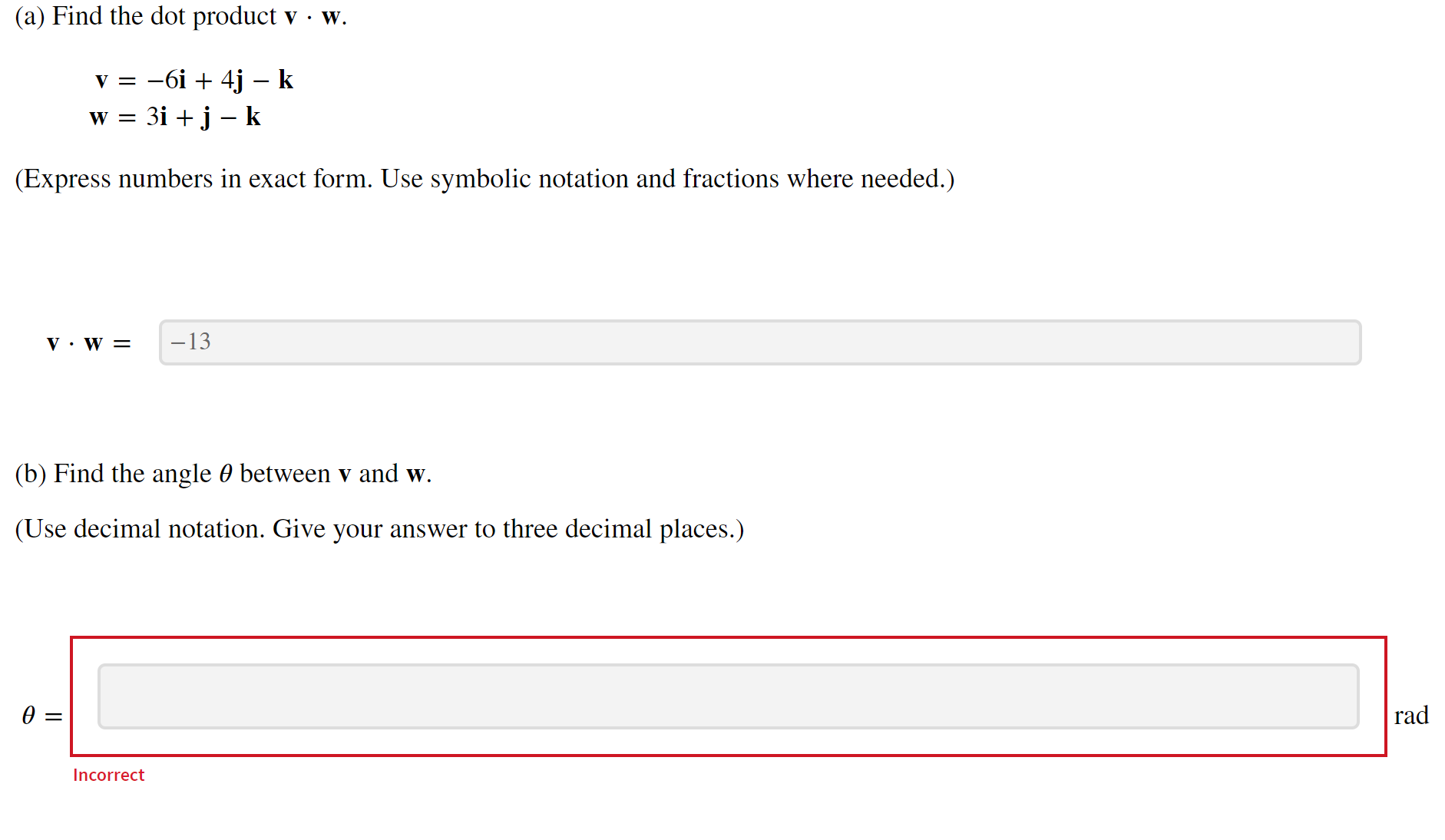 Solved (a) ﻿Find the dot product | Chegg.com