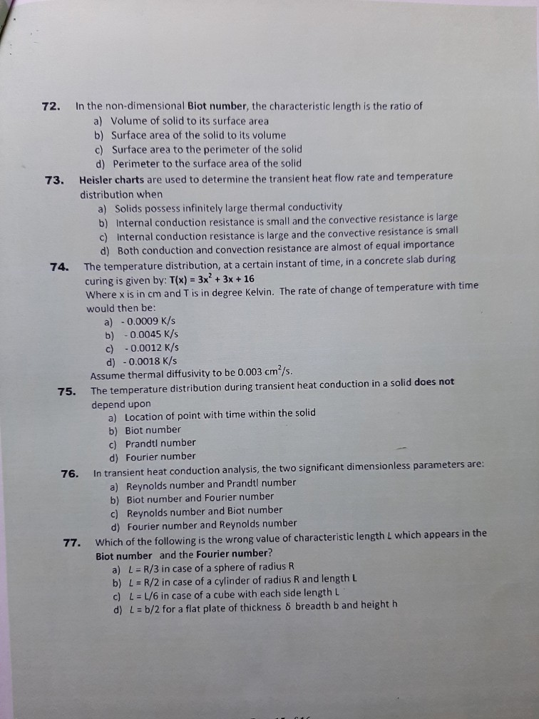 Solved 72. In the non-dimensional Biot number, the | Chegg.com