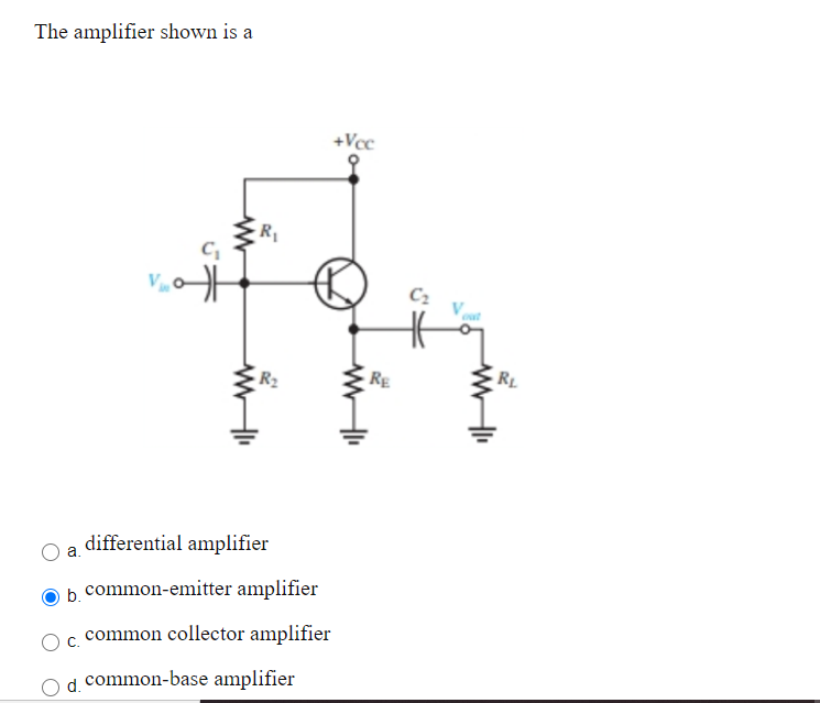 Solved The amplifier shown is a +Vec R Vuo C2 R2 RE RL = | Chegg.com