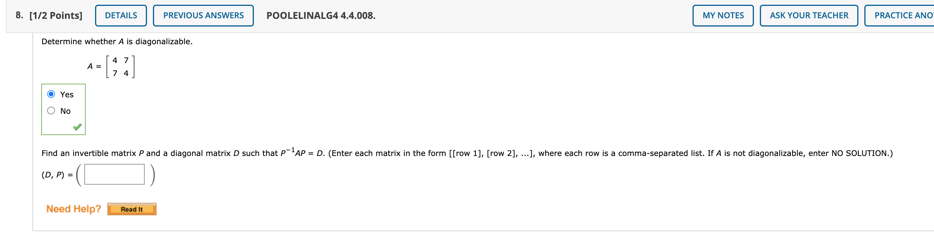 Solved 8. [1/2 Points] DETAILS PREVIOUS ANSWERS POOLELINALG4 | Chegg.com