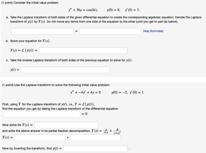 Solved (1 point) Consider the initial value problem y" +36y | Chegg.com
