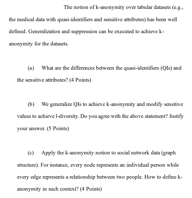 Solved The below question is from the course of Data privacy | Chegg.com