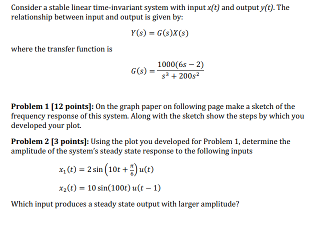 Solved Consider a stable linear time-invariant system with | Chegg.com