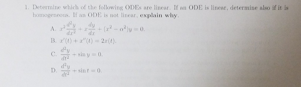 Solved . Determine which of the following ODEs are linear. | Chegg.com