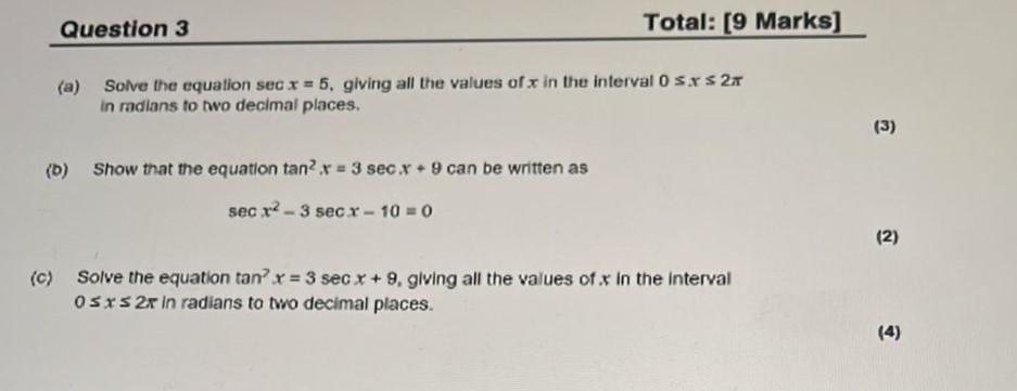 (a) Solve the equation secx=5. giving all the values | Chegg.com