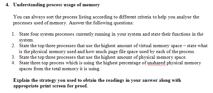 4. Understanding process usage of memory You can | Chegg.com