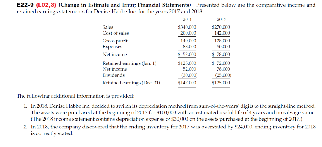 Solved E22-9 (し02.3) (Change in Estimate and Error; | Chegg.com