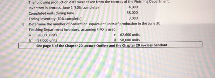Solved of the Finishing Department: The following production | Chegg.com