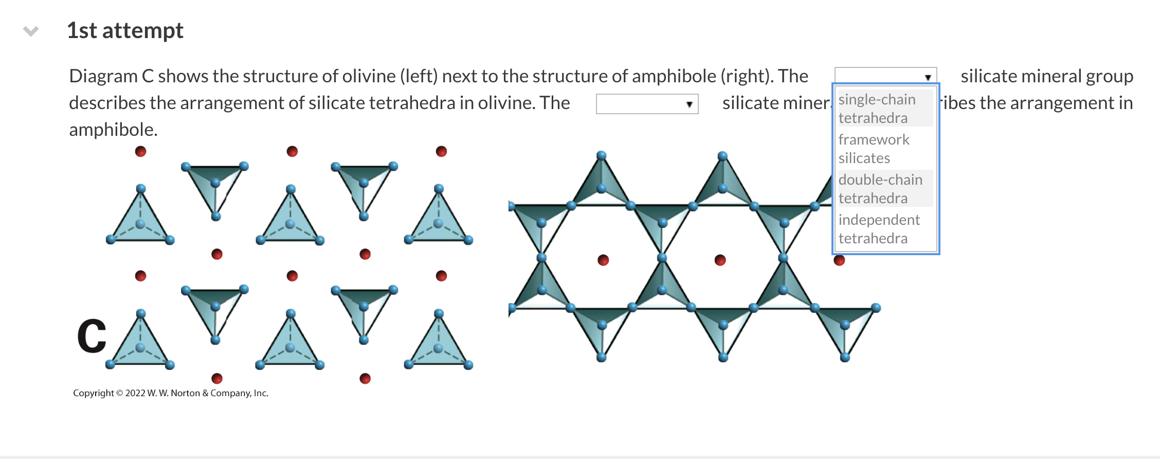Solved Diagram C shows the structure of olivine (left) next | Chegg.com