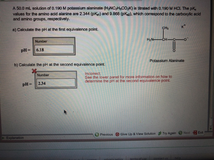 Solved A 50.0 mL solution of 0.190 M potassium alaninate | Chegg.com
