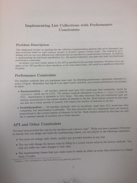 Implementing List Collections with Performance | Chegg.com