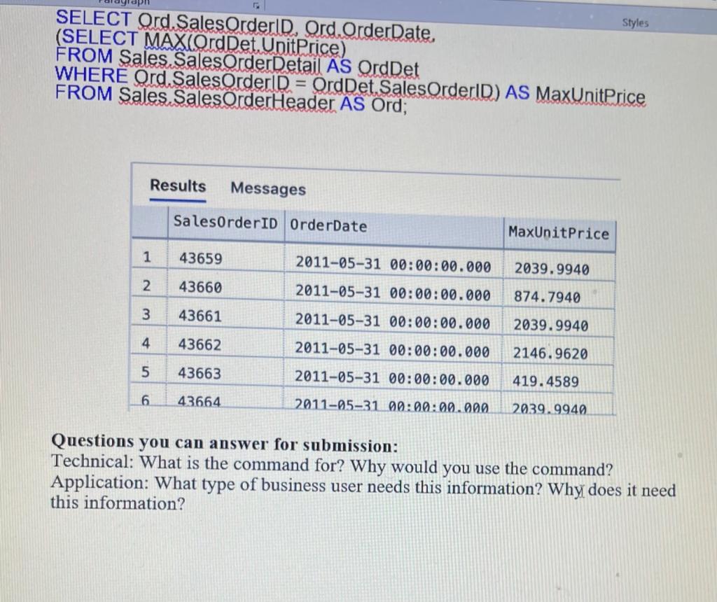 Solved SELECT Qrd SalesorderlD, Qrd,OrderDate. (SELECT | Chegg.com