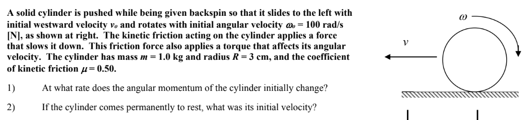 Solved A solid cylinder is pushed while being given backspin | Chegg.com