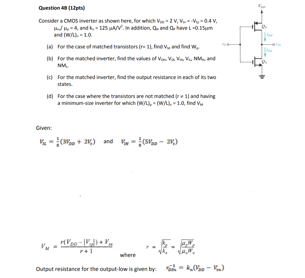 Solved Question 4b 12pts Consider A Cmos Inverter As Shown