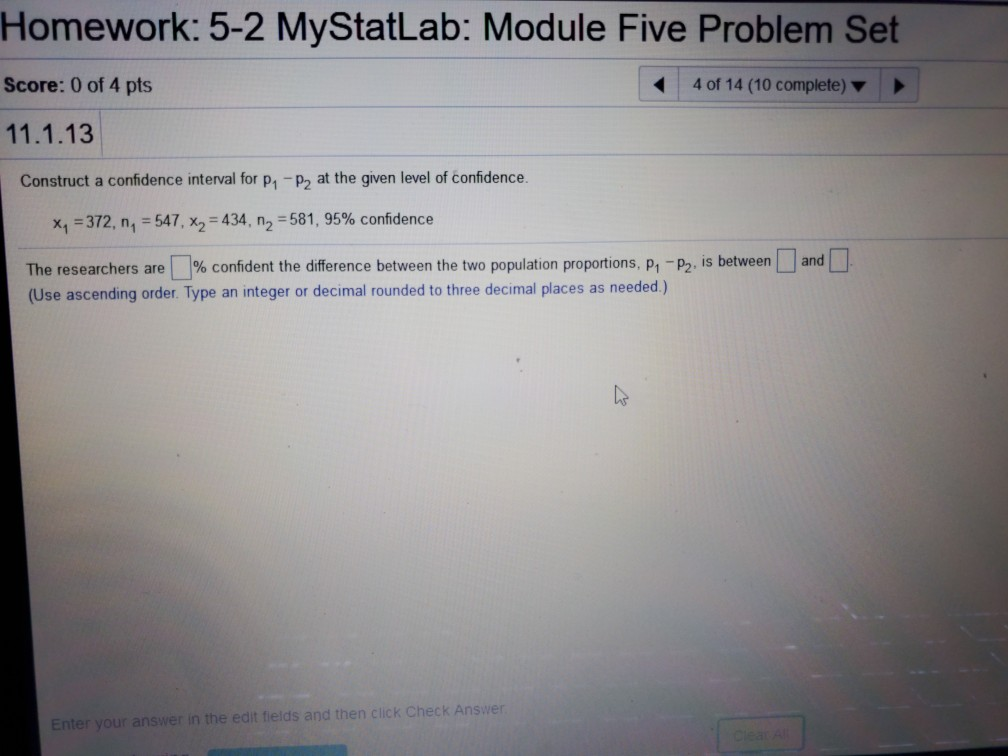 Solved Homework: 5-2 MyStatLab: Module Five Problem Set | Chegg.com