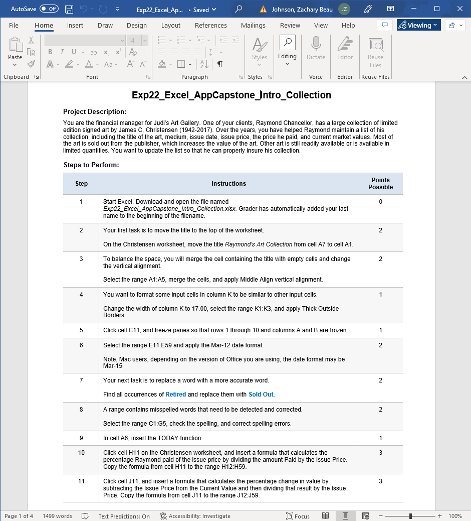 Exp22_Excel_AppCapstone_Intro_Collection Project | Chegg.com