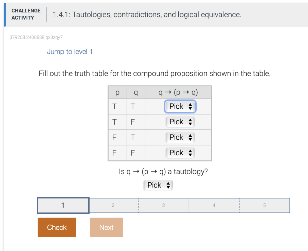Solved CHALLENGE ACTIVITY 1.4.1: Tautologies, | Chegg.com