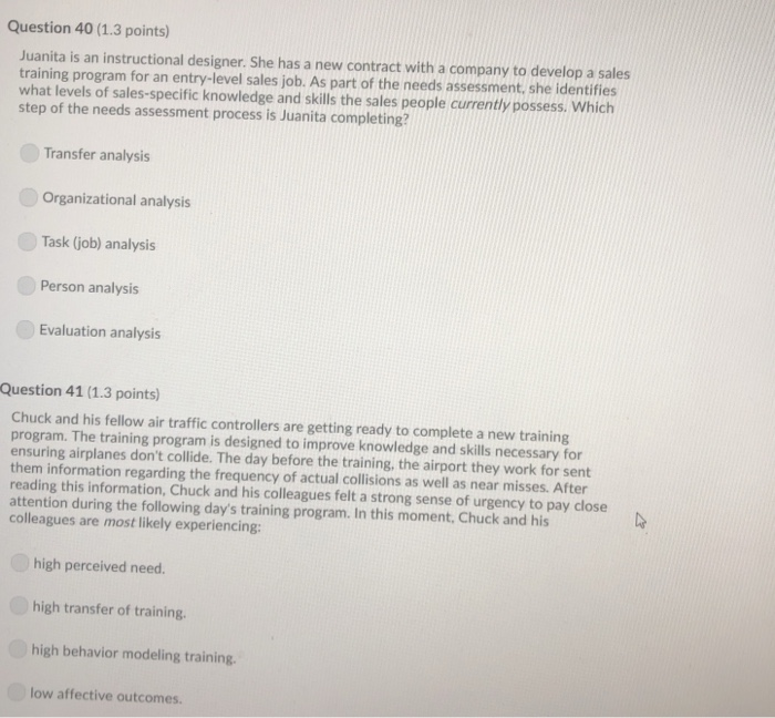 Solved Question 40 (1.3 points) Juanita is an instructional | Chegg.com
