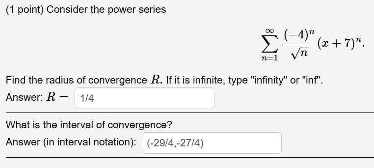 Solved (1 ﻿point) ﻿Consider the power | Chegg.com