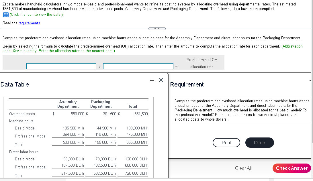 Solved Zapata makes handheld calculators in two | Chegg.com