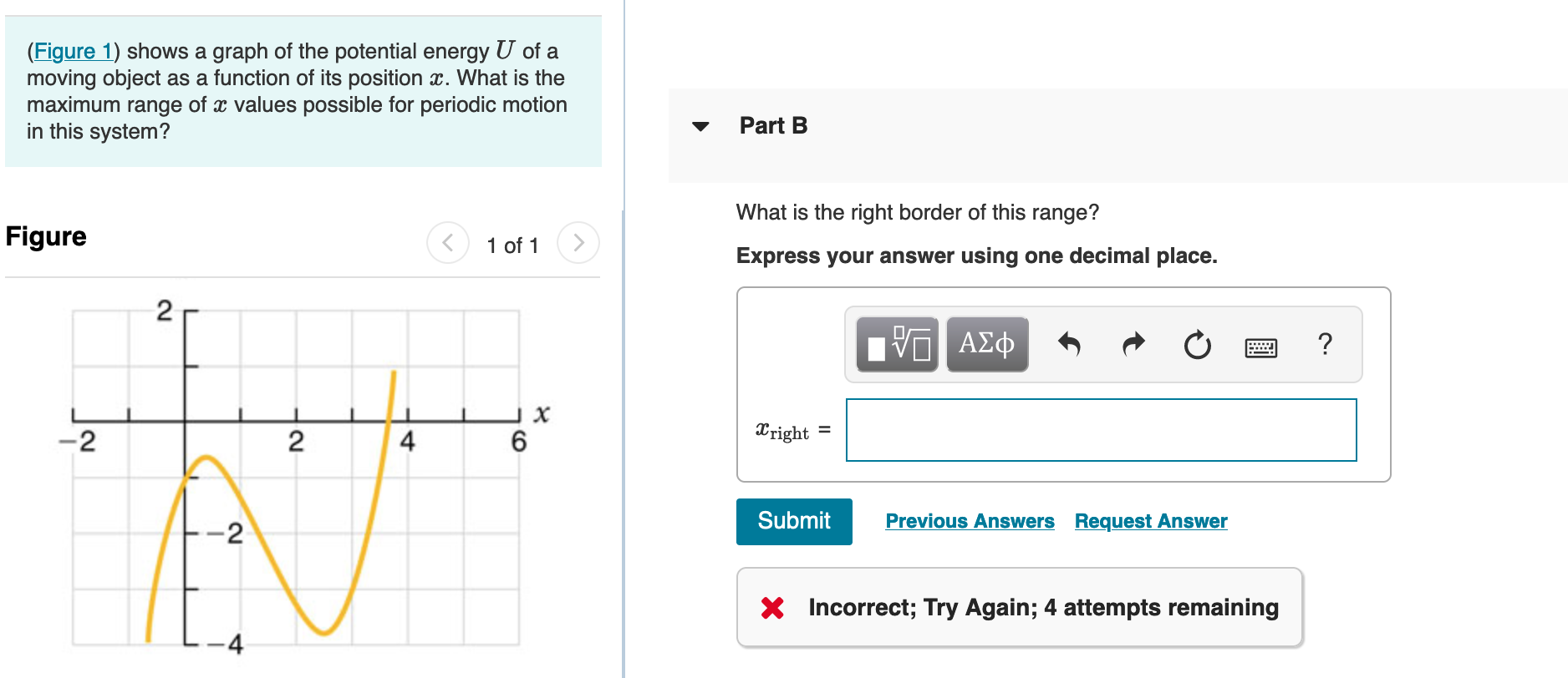 Solved (Figure 1) shows a graph of the potential energy U of | Chegg.com