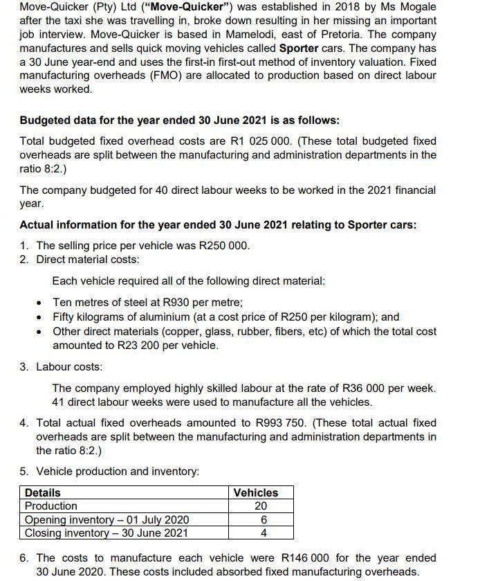 Solved Move-Quicker (Pty) Ltd ("Move-Quicker") was | Chegg.com