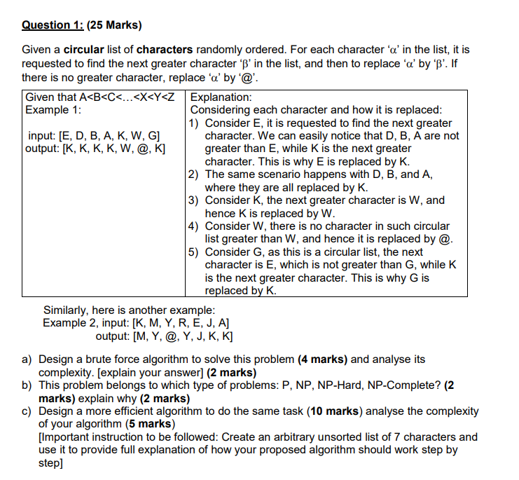 Solved Question 1: (25 Marks) Given a circular list of | Chegg.com