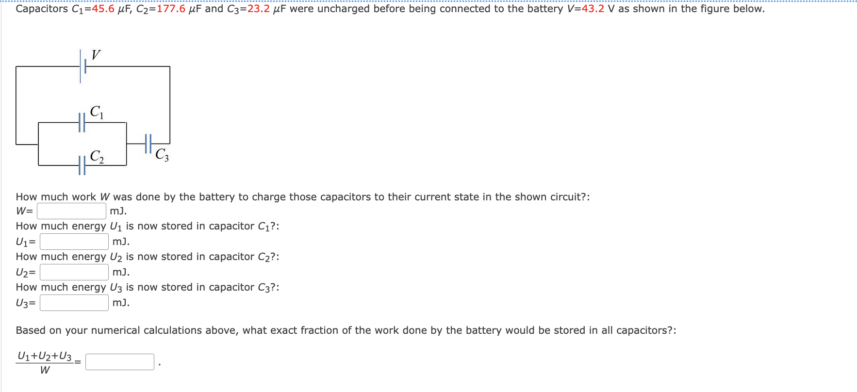 Solved Capacitors C1=45.6μF,C2=177.6μF ﻿and C3=23.2μF ﻿were | Chegg.com