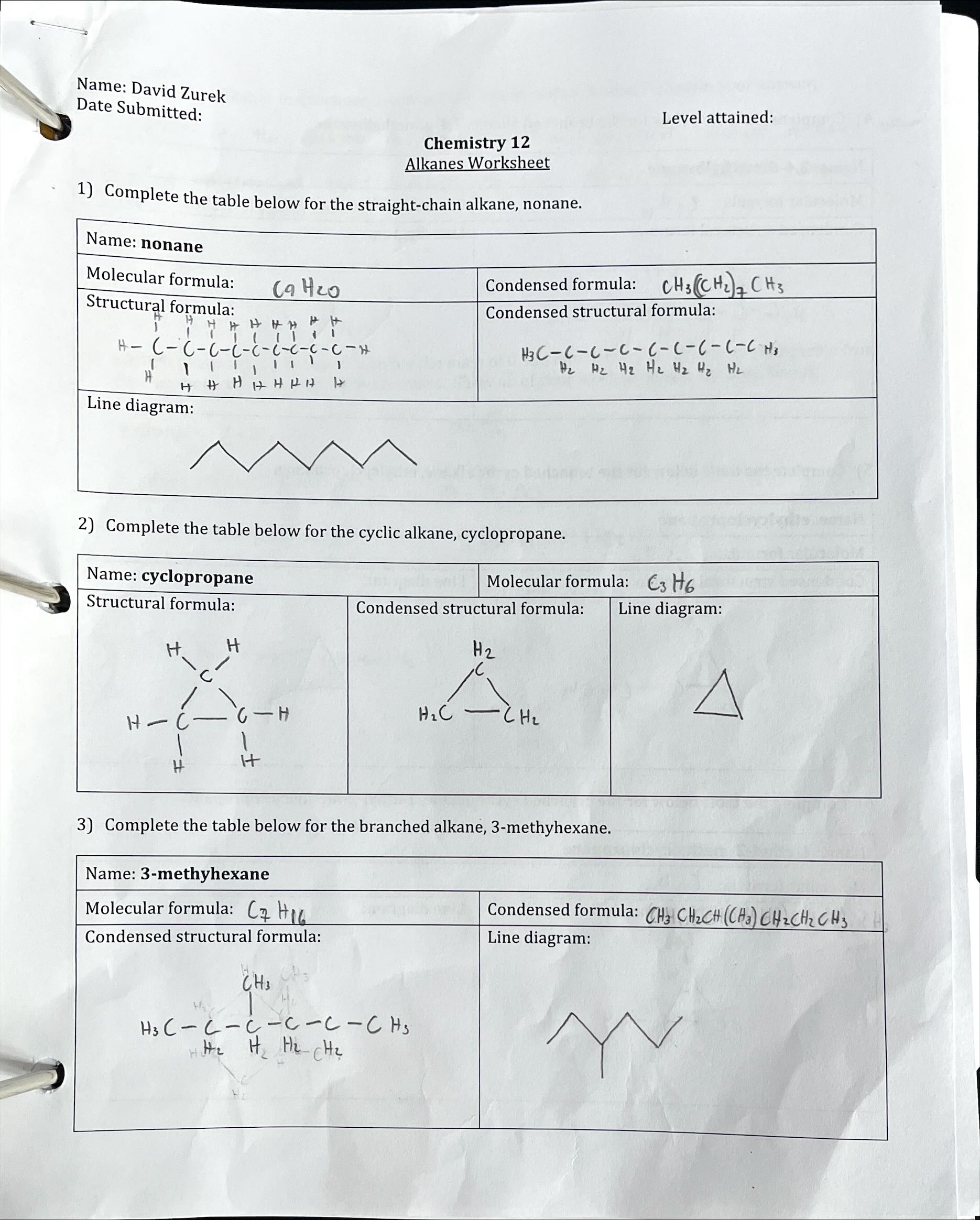 Solved 1) Complete the table below for the straight-chain | Chegg.com