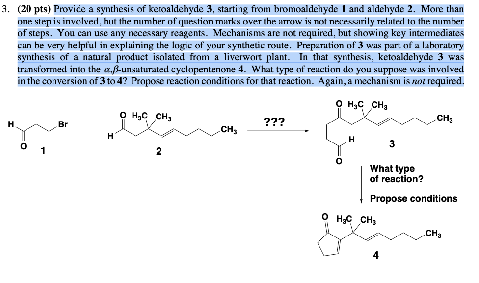 Provide a synthesis of ketoaldehyde 3, starting | Chegg.com