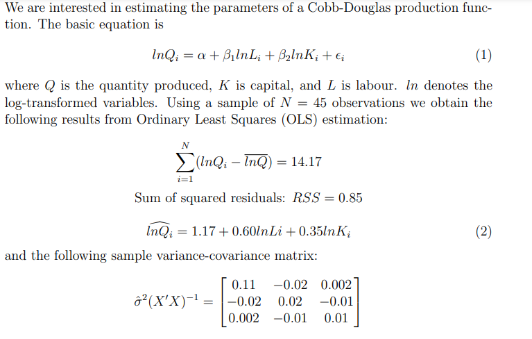 Solved Describe in matrix form, the wald test you would use | Chegg.com