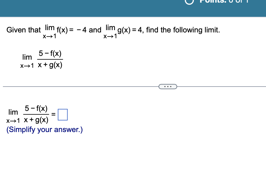 Solved Given that limx→1f(x)=-4 ﻿and limx→1g(x)=4, ﻿find the | Chegg.com
