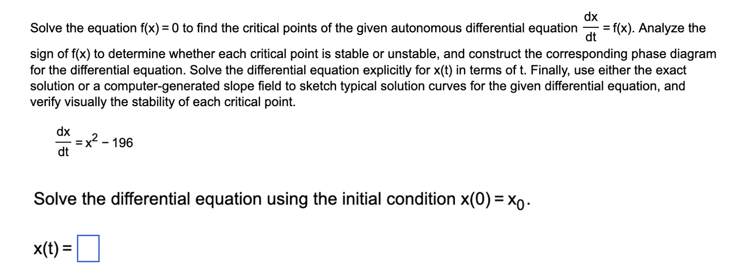Solved Solve the equation f(x)=0 to find the critical points | Chegg.com