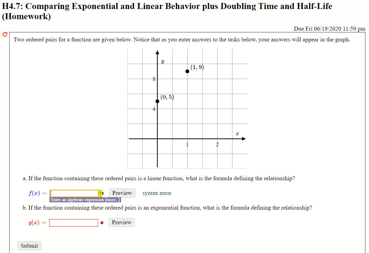 Solved H4.7: Comparing Exponential and Linear Behavior plus | Chegg.com