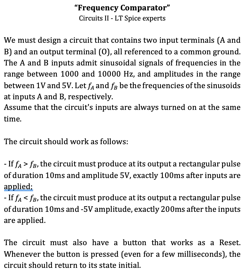 Solved "Frequency Comparator" Circuits II - LT Spice experts | Chegg.com